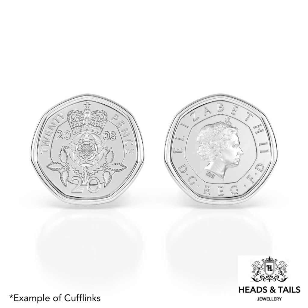 1988 Twenty Pence Coin Cufflinks, 36th Birthday Gift- Silver